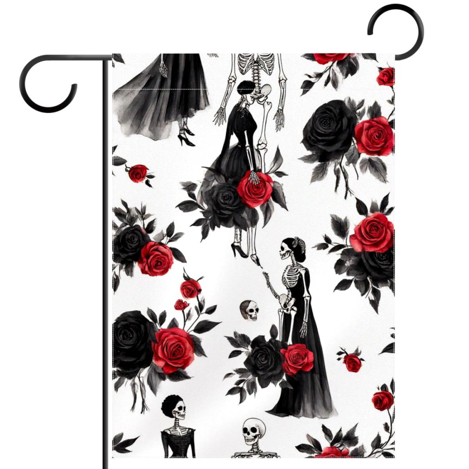 Black Dress Skeleton Brides and Groom Print Art Polyester Garden Flag ...