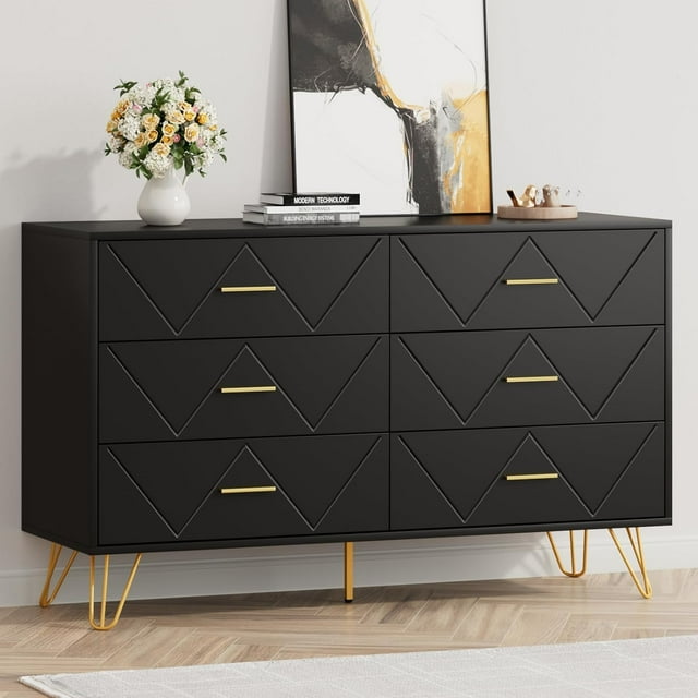 Black Dresser with 6 Drawer for Bedroom Modern Black Dresser with ...