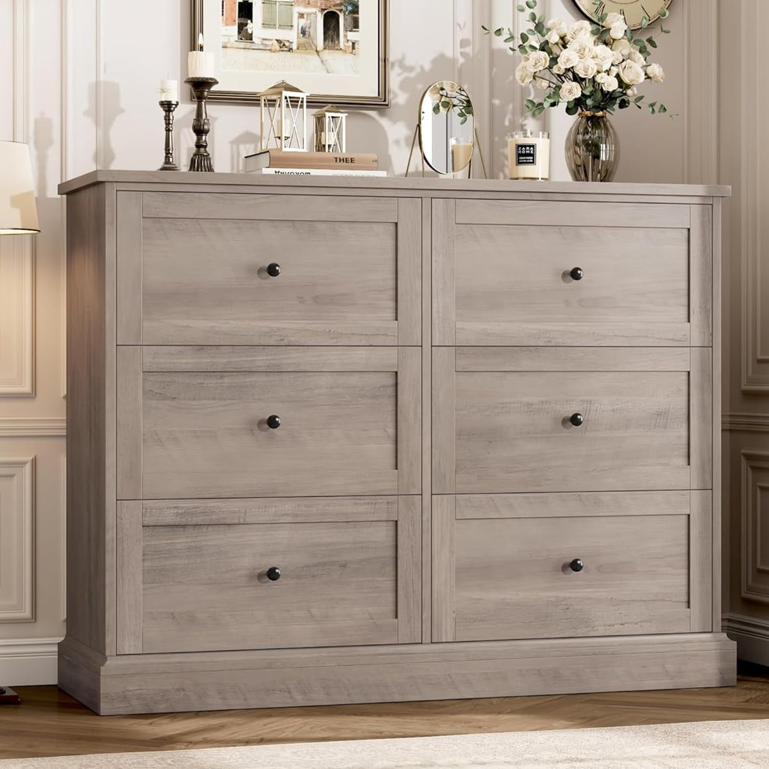 Black Dresser 6 Drawer Dresser Black Modern Double Chest with Deep ...