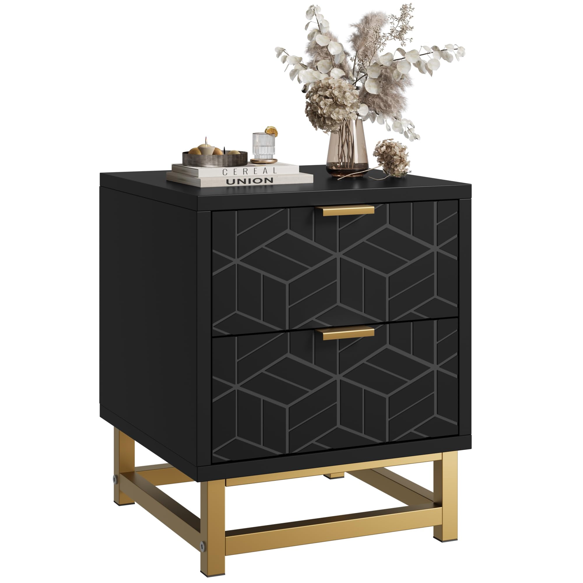 Black Dresser for Bedroom, Chest of Drawers with Metal Base, Modern 2 ...