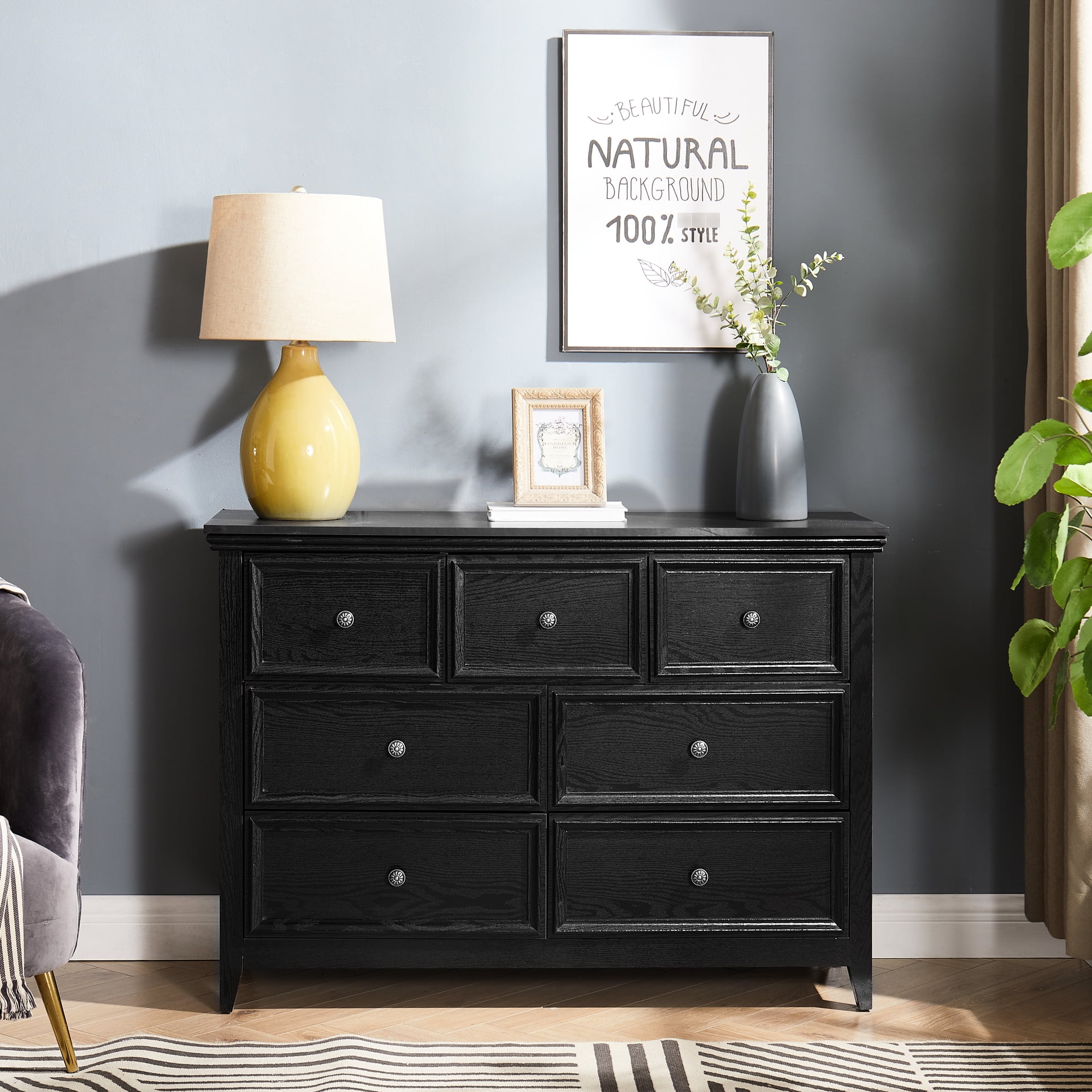 Black Dresser With 7 Large Drawers - For Bedroom Scratch- Finish And ...