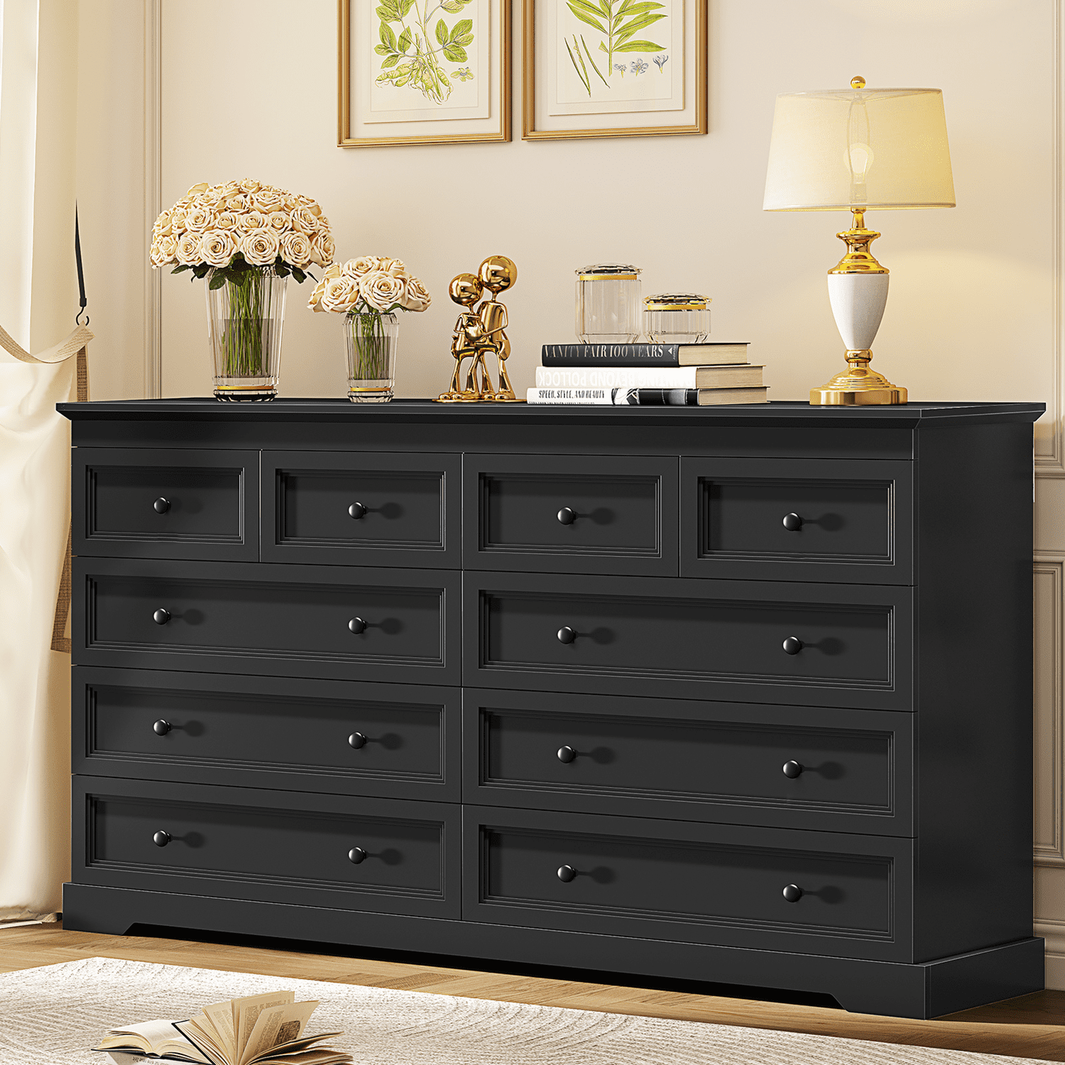 Black Dresser for Bedroom,10 Drawers Dresser, 55" Wood Large Dressers ...