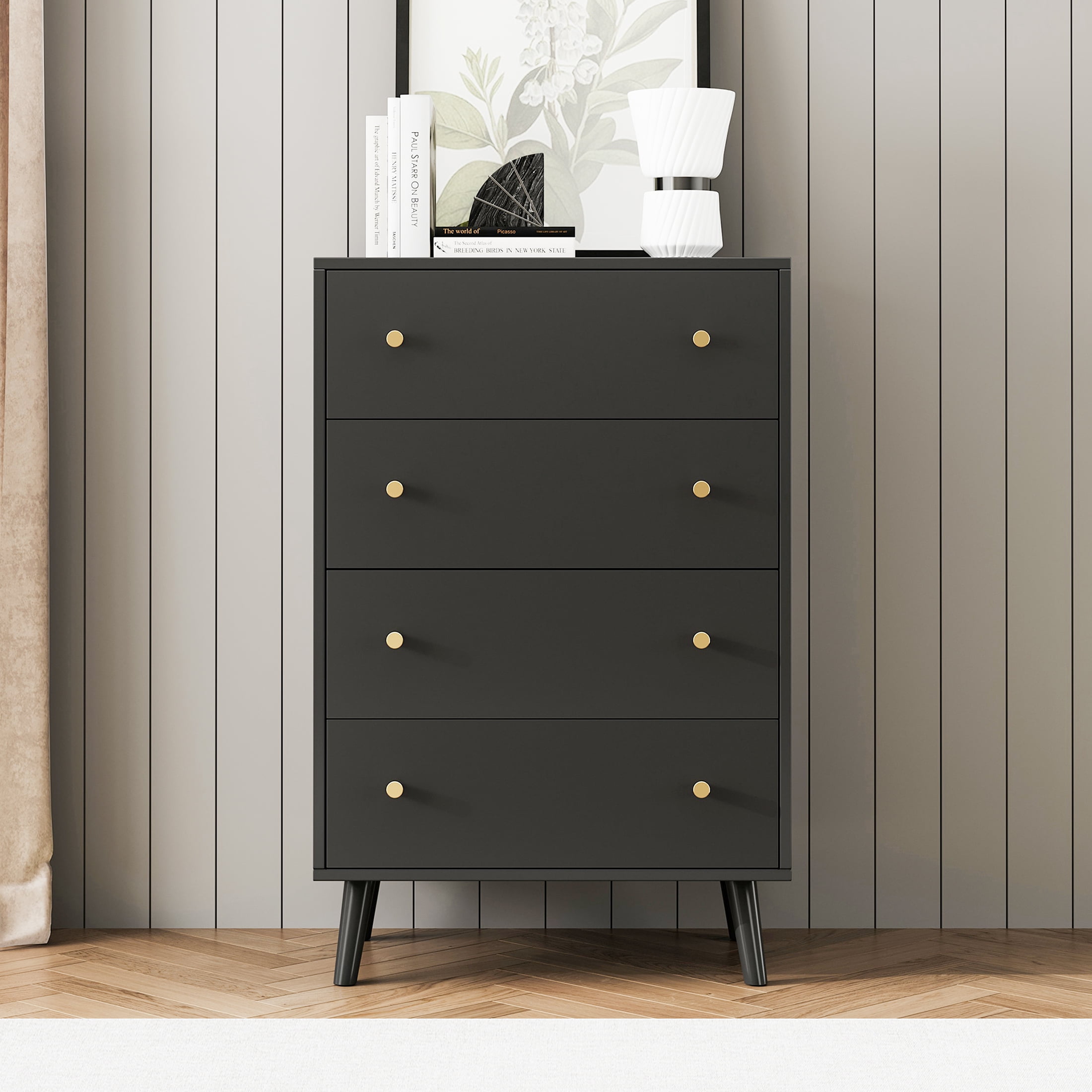 Black Dresser for Bedroom, Modern Dresser with 4 Drawers, Tall Chest of ...