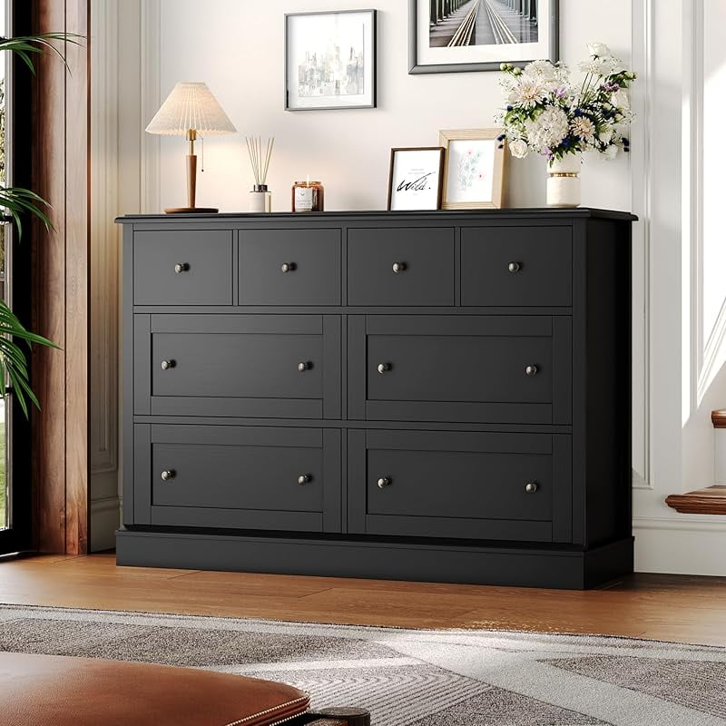 Black Dresser with 8 Drawer, 47.2 Black Dresser with 8 Drawer, 47.2