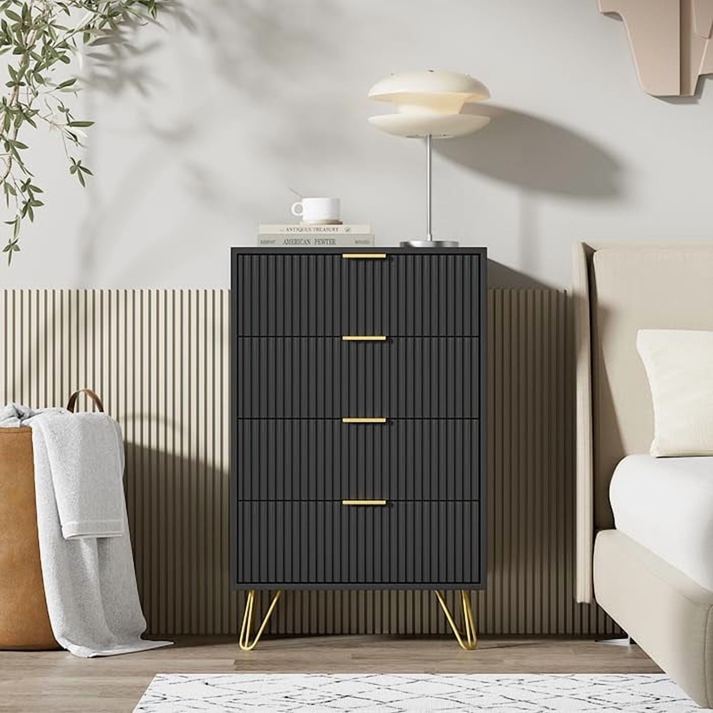 Black Dresser with Gold Handles, 4 Drawer Storage Tower for Bedroom ...