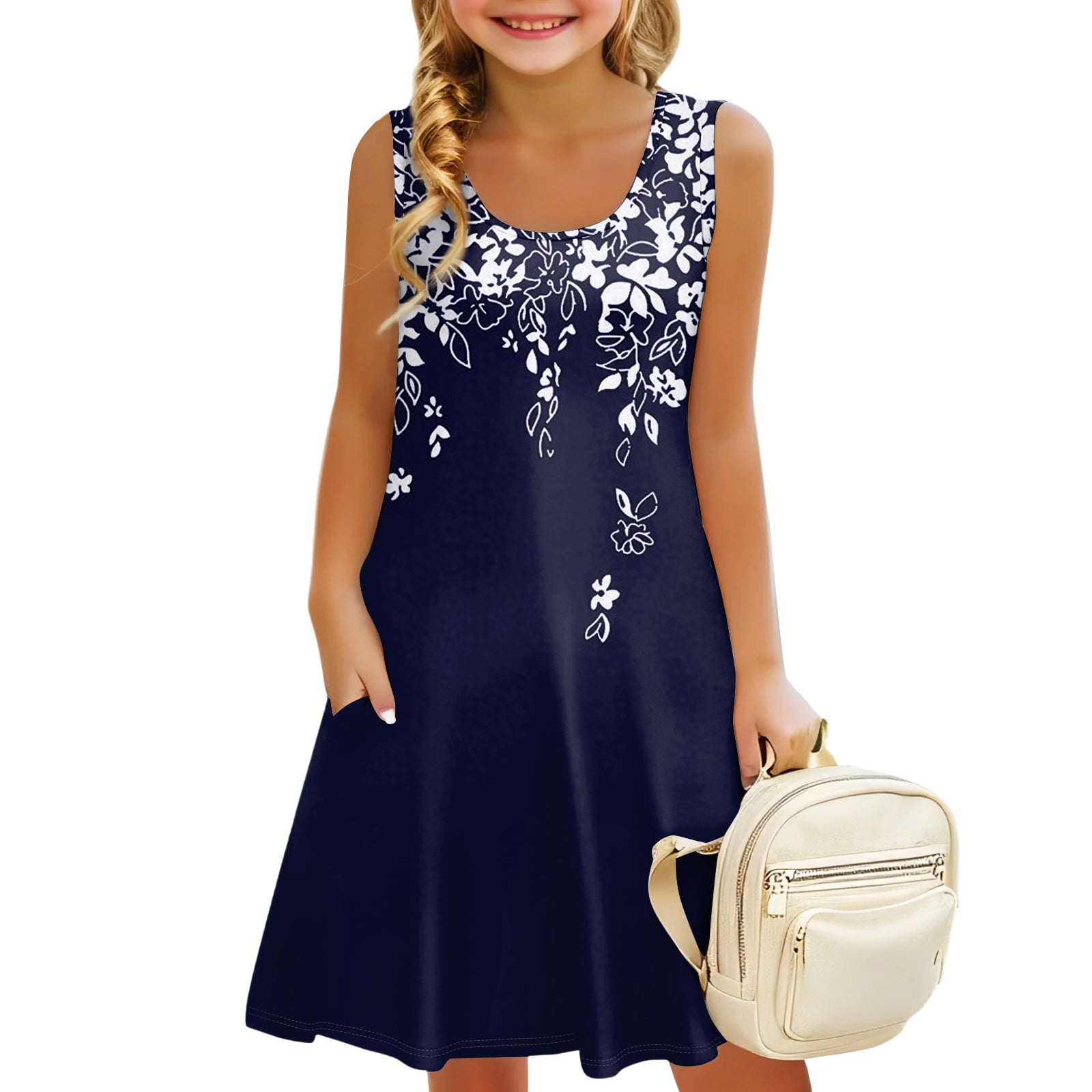 Black Dresses for Girls Sleeveless Girls Swing Dresses Crew Neck Cute ...