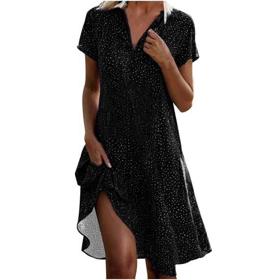 Black Dresses for Women Summer Fall Short Sleeve V Neck Spandex Midi ...