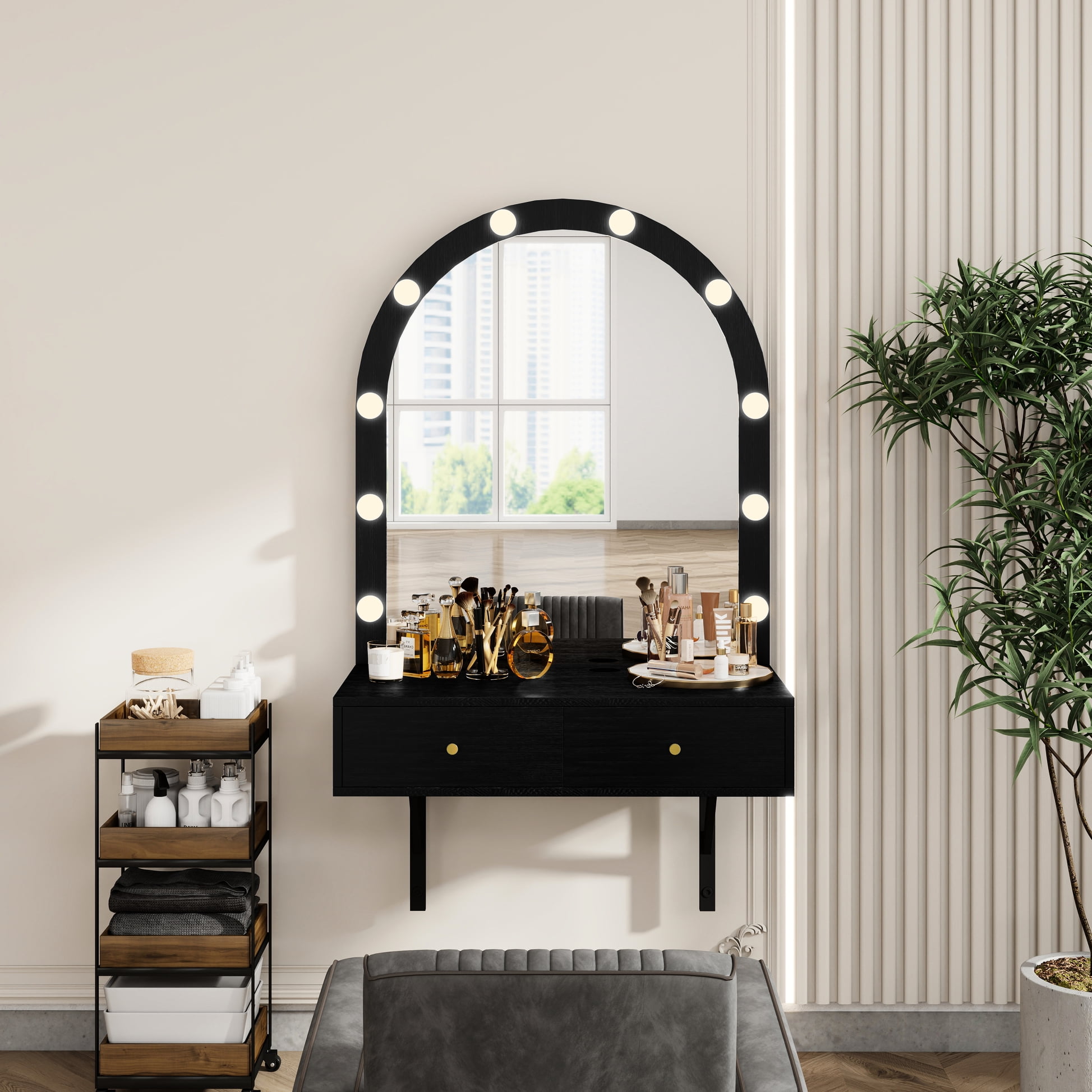 Black Dressing Table With Charging Port & Mirror - Compact, Functional ...