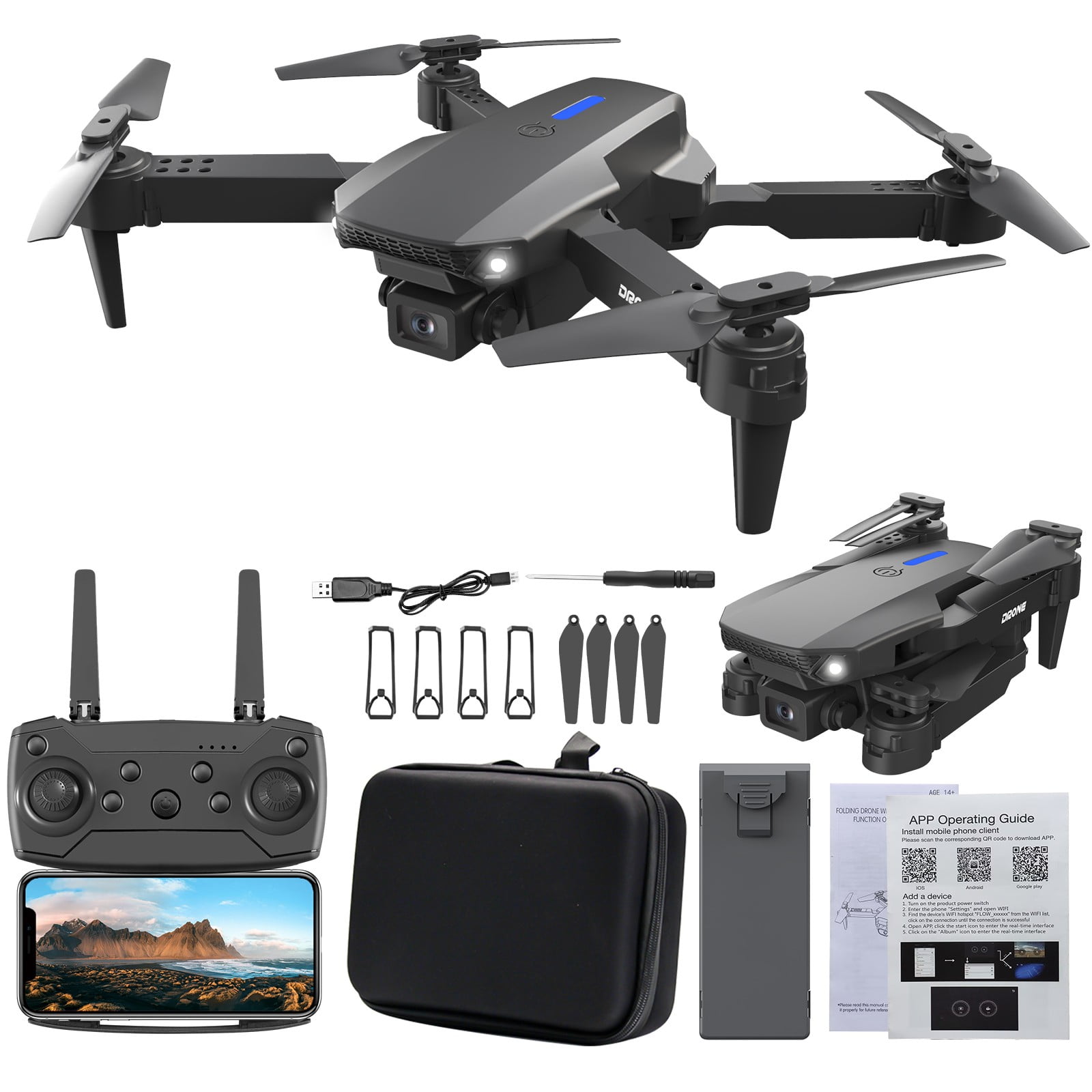 Black Drone With 1080P Fpv Camera Remote Control Quadcopter For Kids ...