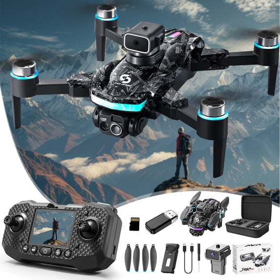 Black Drone With 1080P Screen Remote Control Brushless Motor Altitude ...