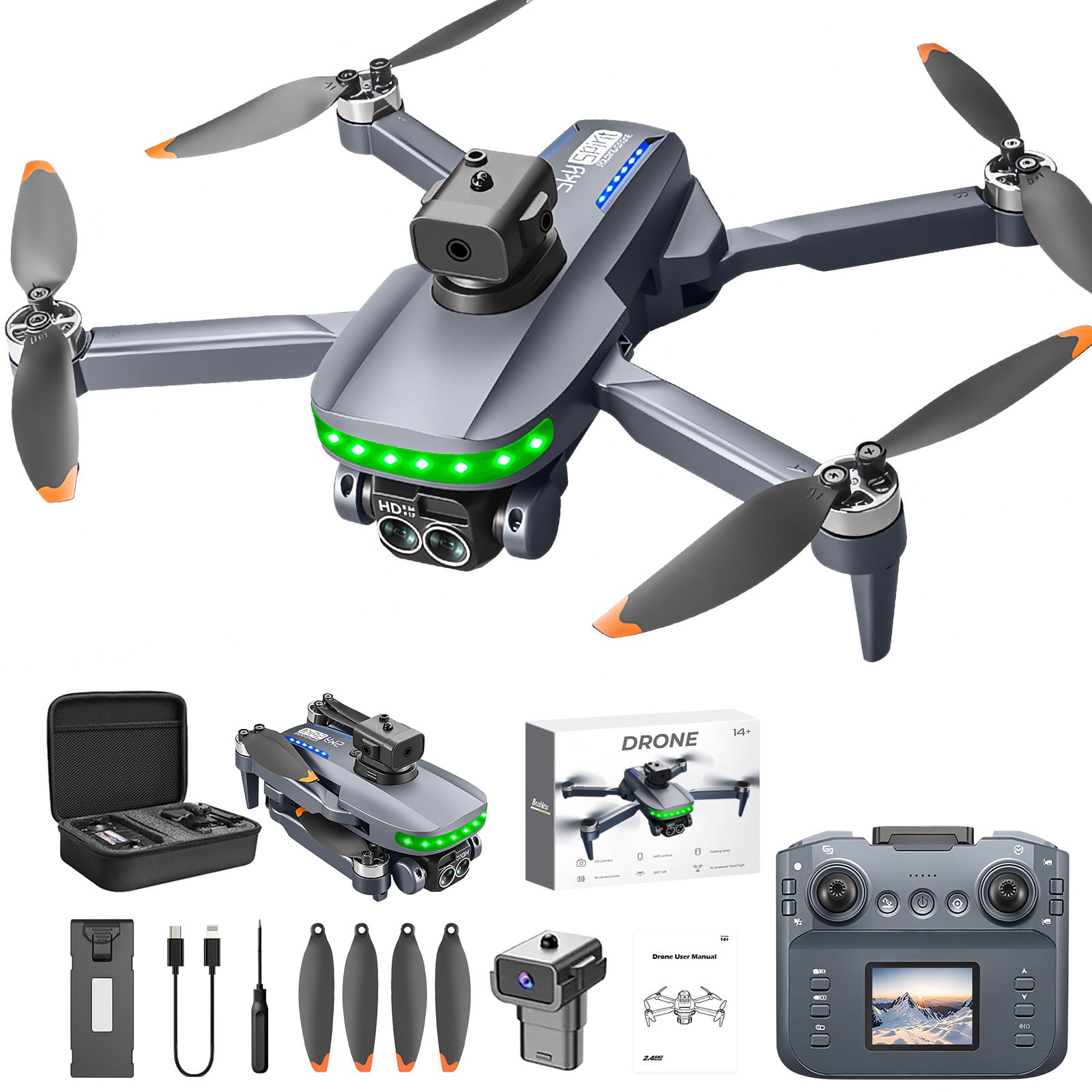Black Drone With Brushless Motor Dual Camera Screen Display Led Lights ...