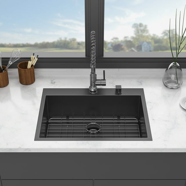 Black Drop Sink,28X22 Inch Drop In Kitchen Sink Gunmetal Black Topmount ...