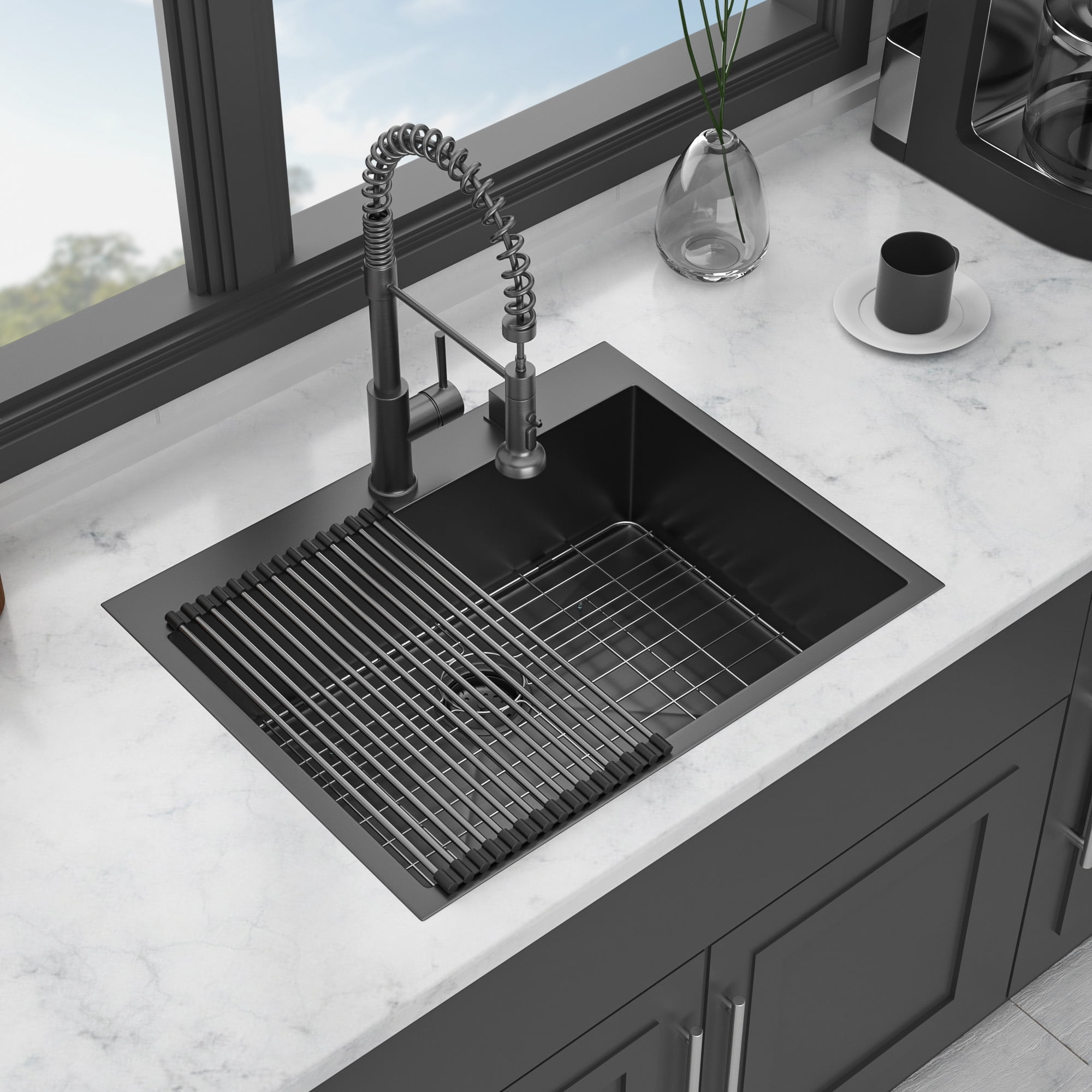Black Drop Sink, 28x22 inch Drop in Kitchen Sink Gunmetal Black ...