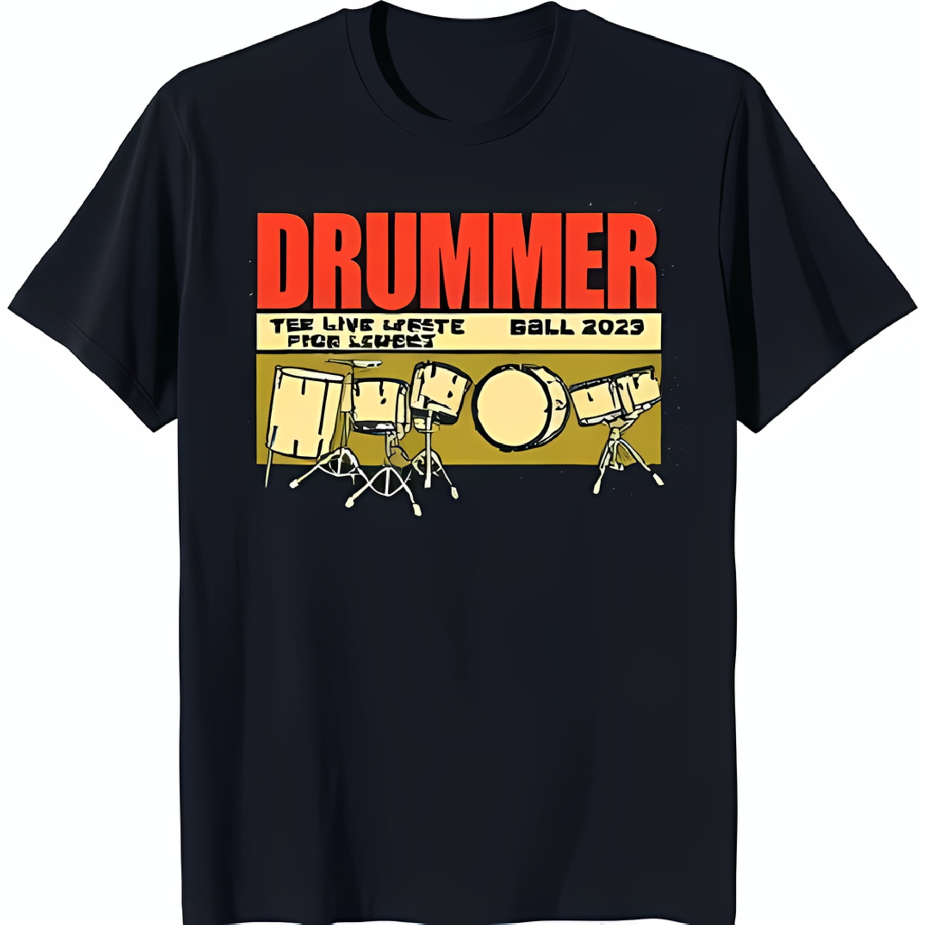 Black Drummer T-Shirt with Drum Set Graphic Tee Live Feste for Levell Ball 2023 - Walmart.com