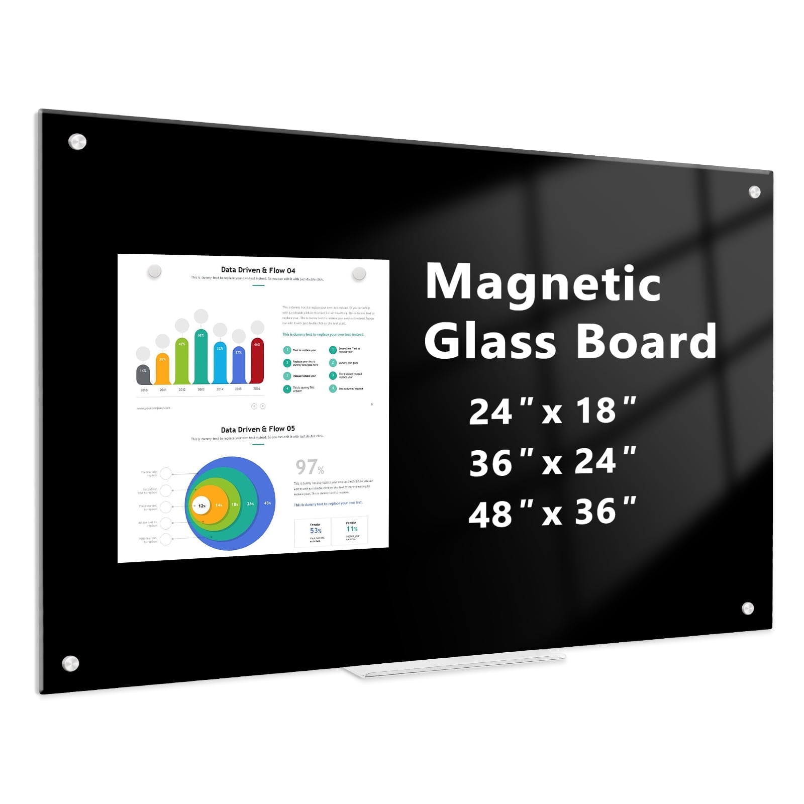 Black Dry Erase Board, 48'' x 36'' Magnetic Large Black Glass Board ...