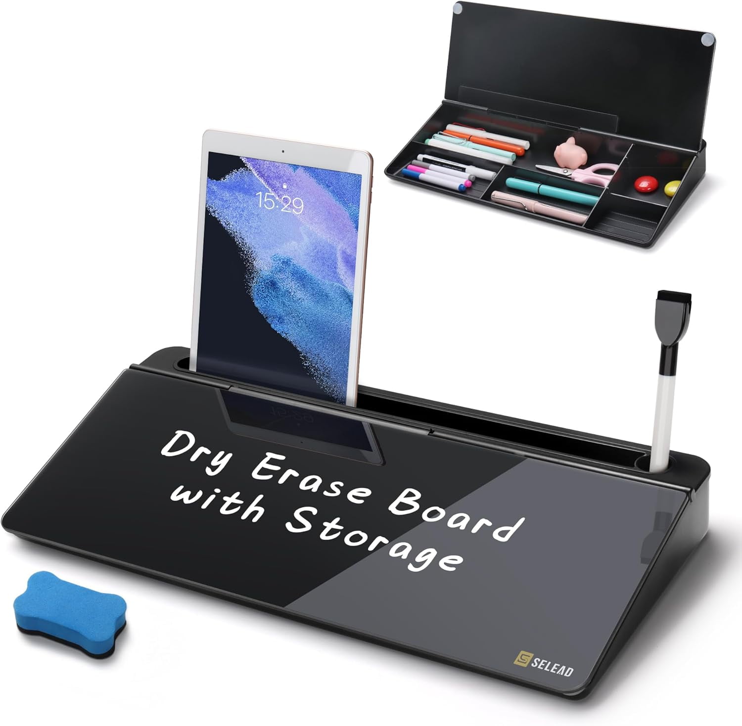 Black Dry Erase Board Computer Pad Keyboard Stand with Drawer and ...