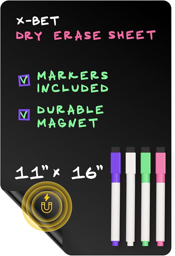 Black Dry Erase Magnetic Board for Fridge 16 x 11 Inch - Magnetic Dry ...