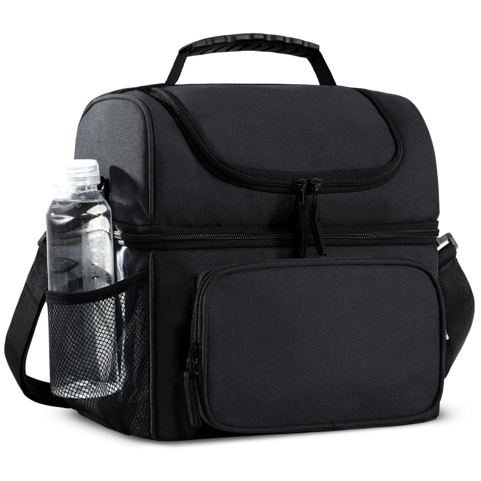 Black Dual Compartment Insulated Lunch Bag for Office Work Picnic ...