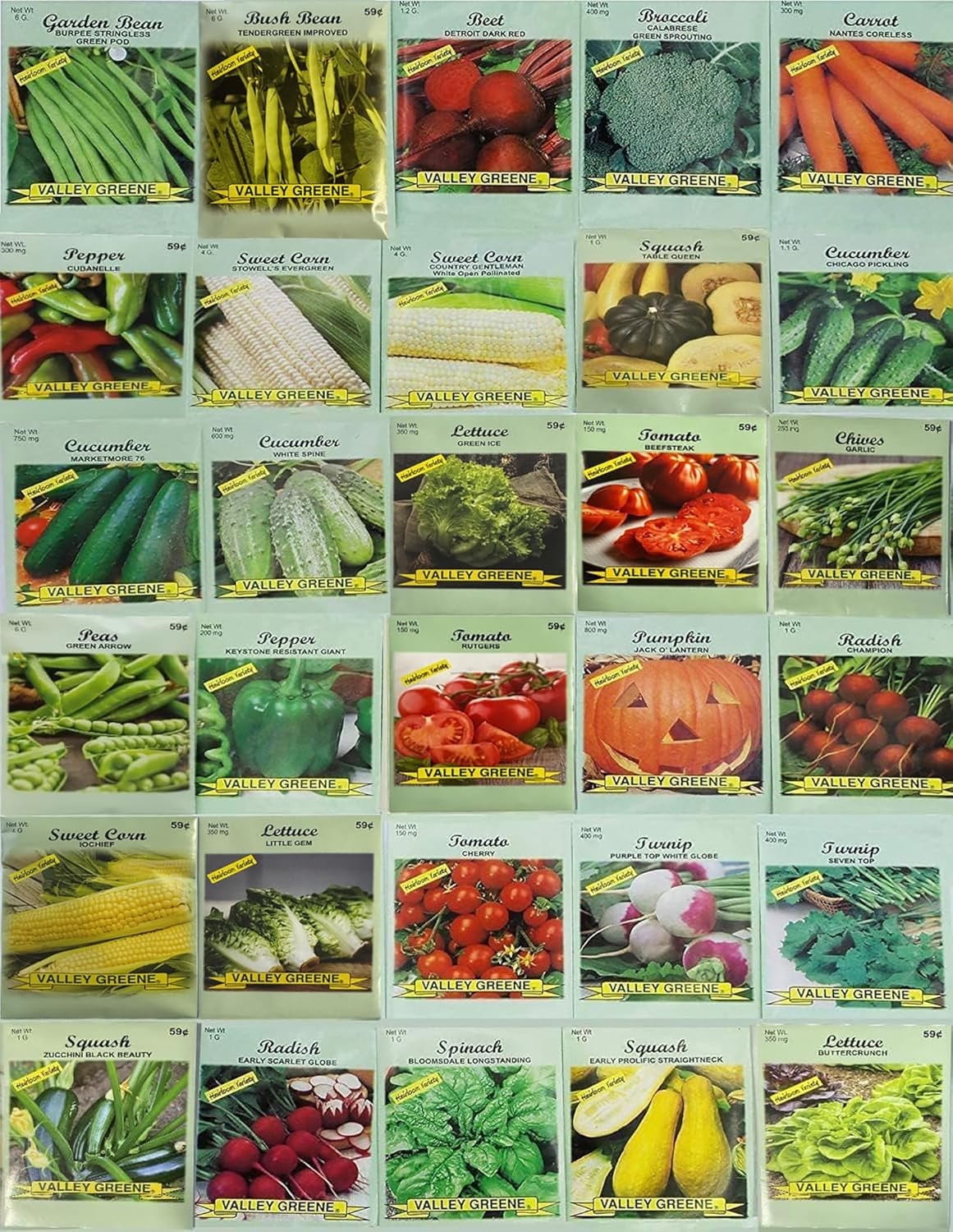 Deluxe Valley Greene 30 Packs Heirloom Vegetable Garden Seeds, Non-GMO ...