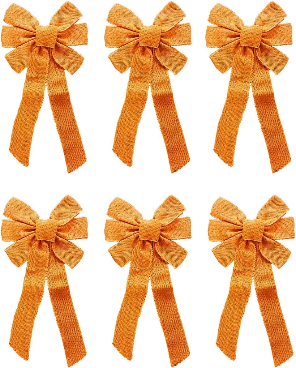 Black Duck Brand Set of 6 Orange Burlap Bows - Rustic Themed - Measures ...