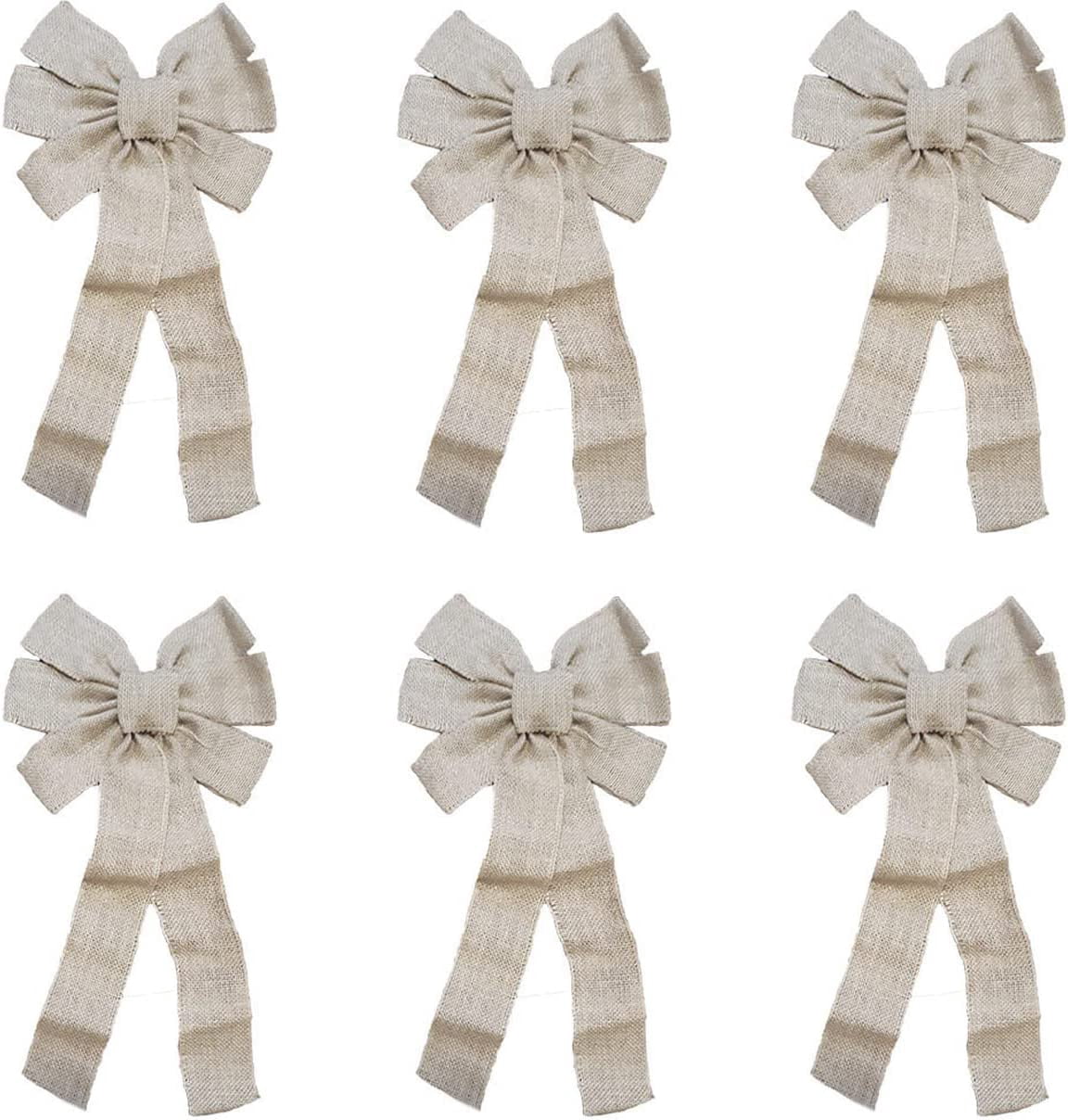Black Duck Brand Set of 6 Tan Burlap Bows - Rustic Themed - Measures 9 ...