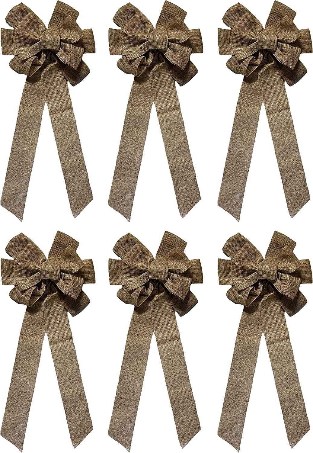 Black Duck Brand Set of 6 Tan Burlap Bows - Rustic Themed - Measures 9 ...