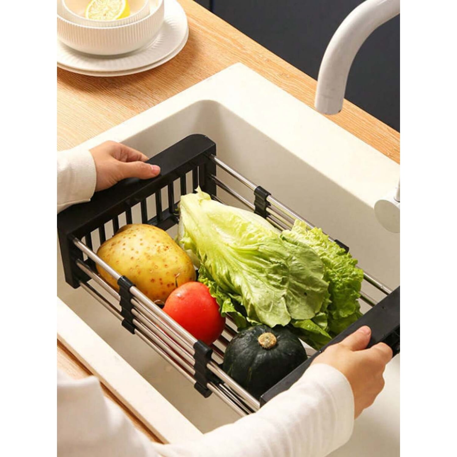 Black Durable Home Retractable Dish Rack, Chopping Board, Cutlery ...