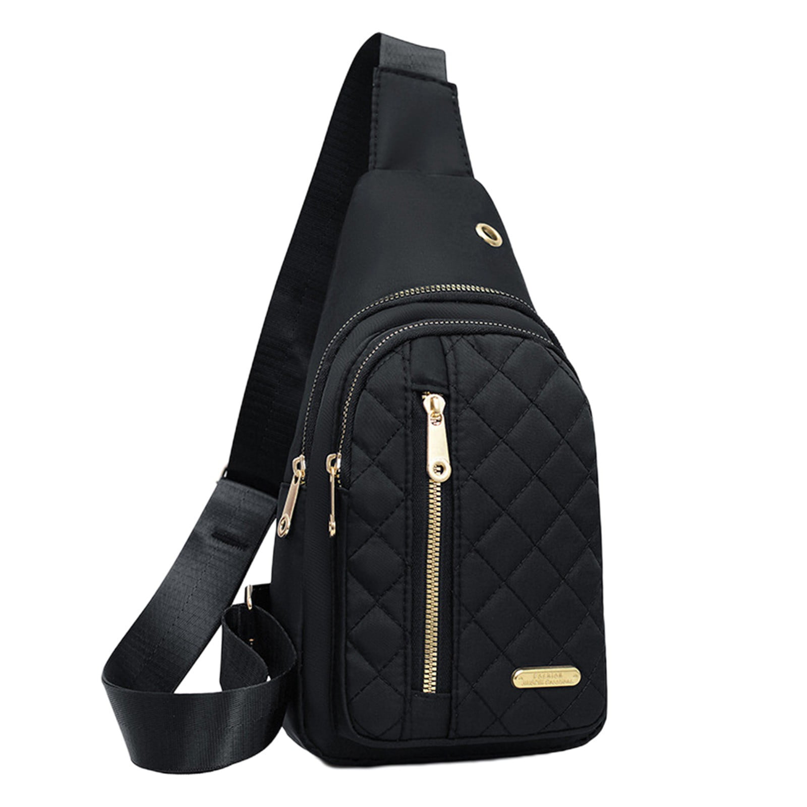 Black Durable Water-Resistant Chest Pack Multi-Pocket Front Sling ...