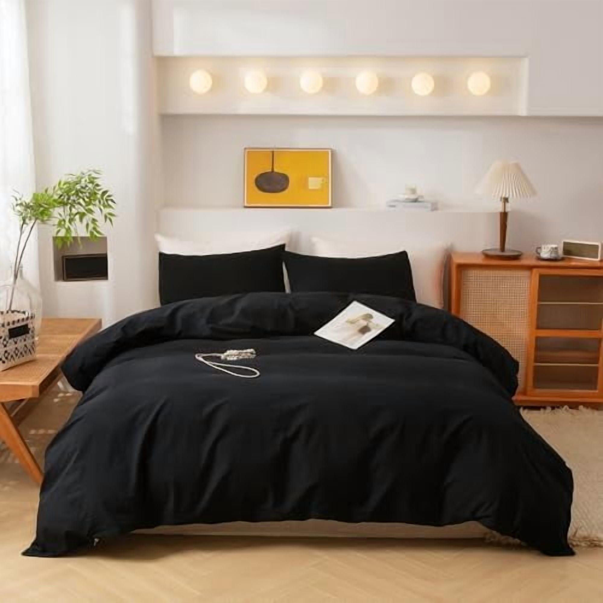 Black Duvet Cover Oversized King Size - 100% Washed Cotton Durable Soft ...