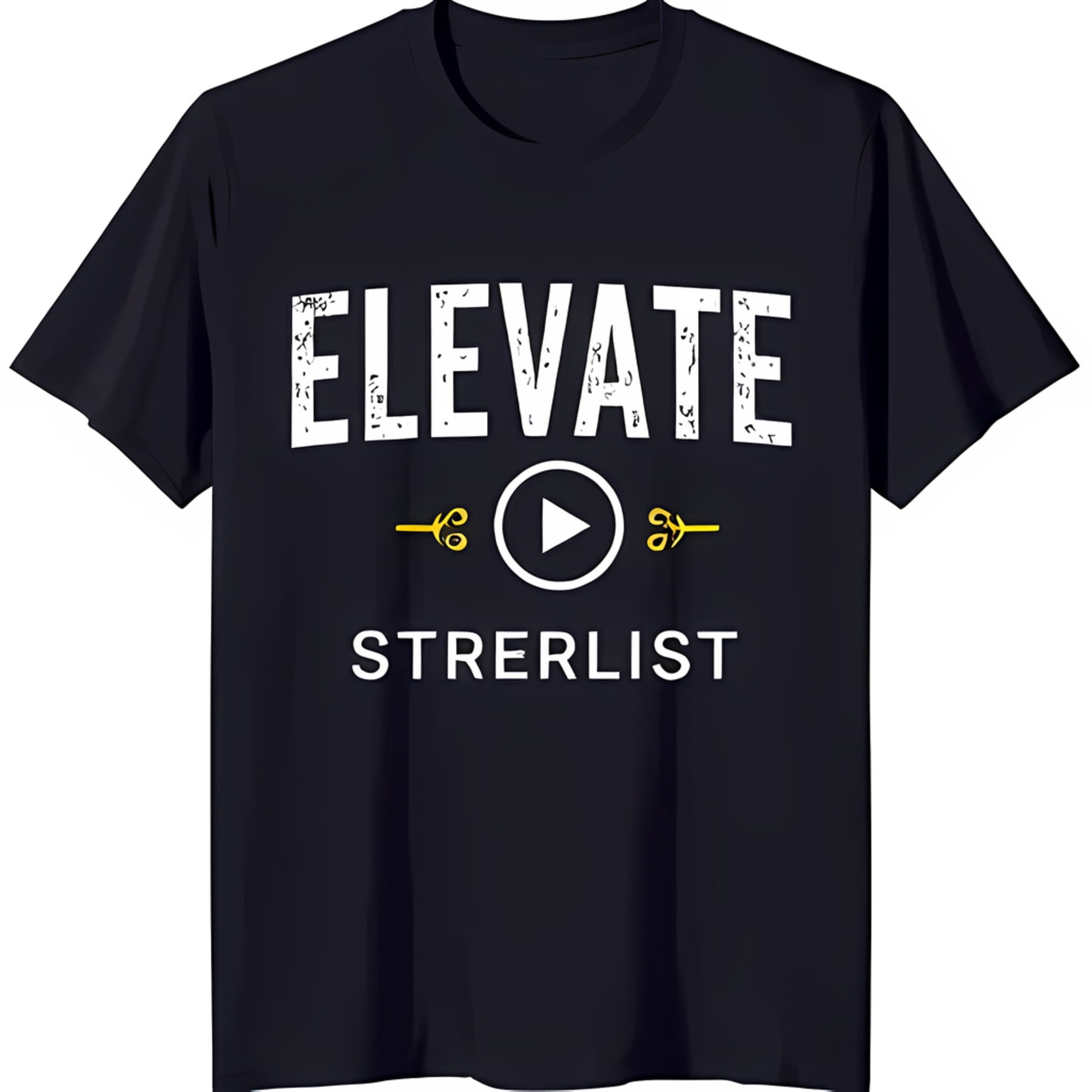 Black ELEVATE T-Shirt with White Font & Gold Play Button Design ...