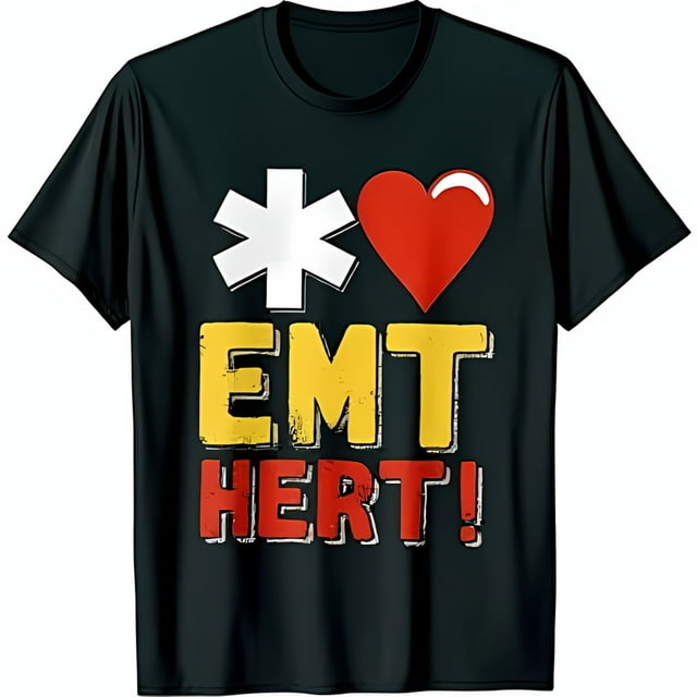 Black EMT T-Shirt with Vintage Star of Life & Heart Graphic Proudly ...