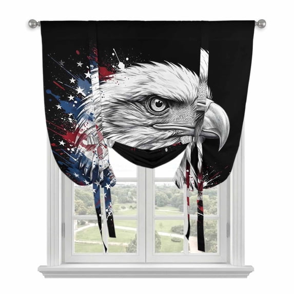 Black Eagle American Flag Tie Up Curtains for Window, Thermal Insulated ...