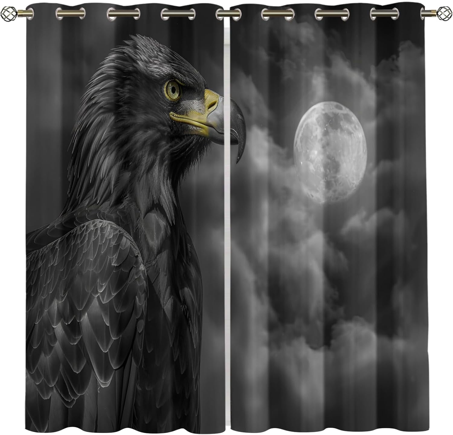 Black Eagle Blackout Curtains, Full Moon Eagle Animal Print Window ...