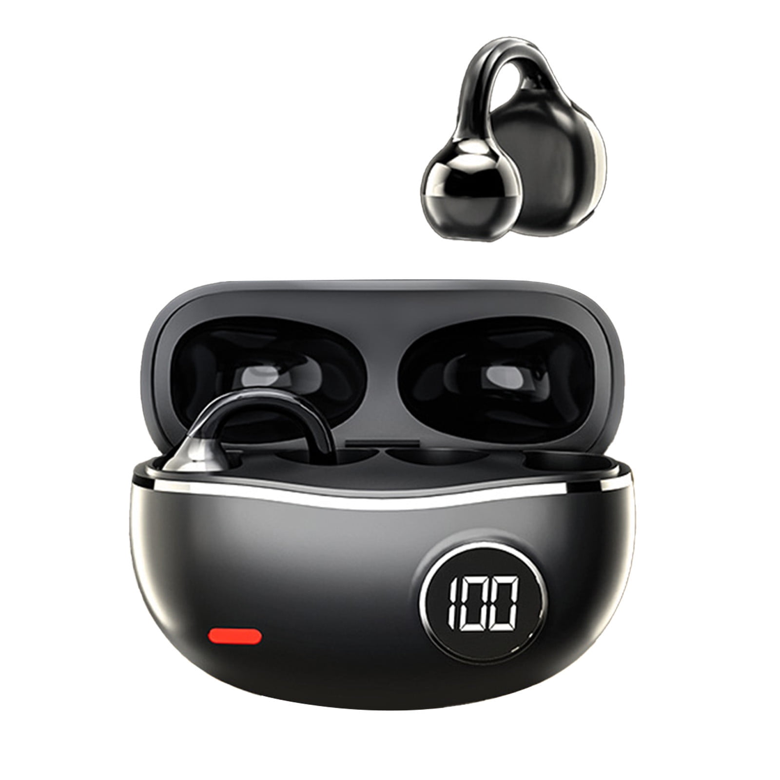 Black Ear Clip Open Ear Bluetooth Earbuds True Wireless Dual Mic Noise ...