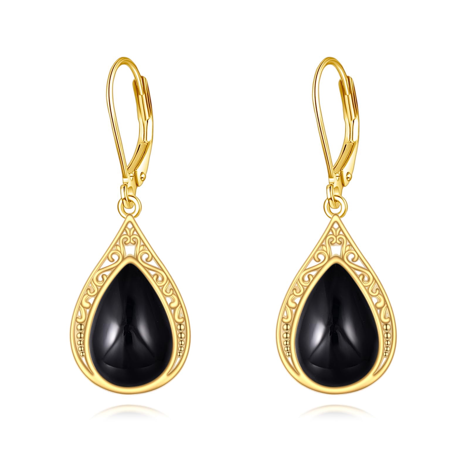 Black Earrings Sterling Silver 18K Gold Plated Filigree Black Onyx Drop ...