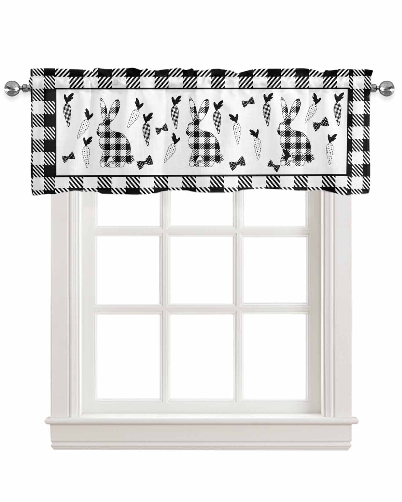 Black Easter Rabbits Linen Curtain Valance for Bedroom/Bathroom/Kitchen ...