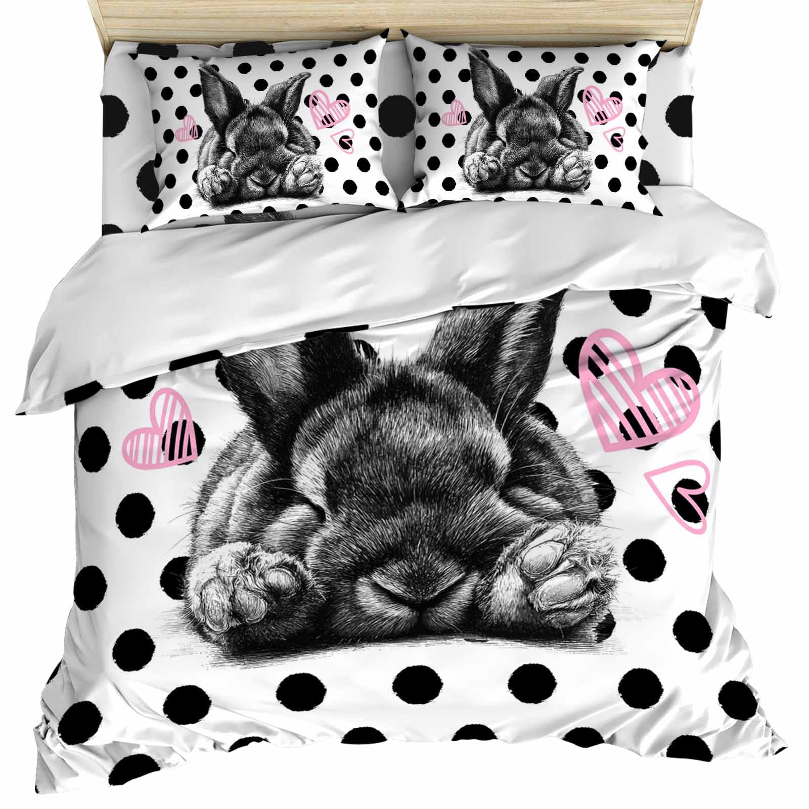 Black Easter Set of 4 Bedding Quilt Covers, Spring Modern Cute Bunny ...