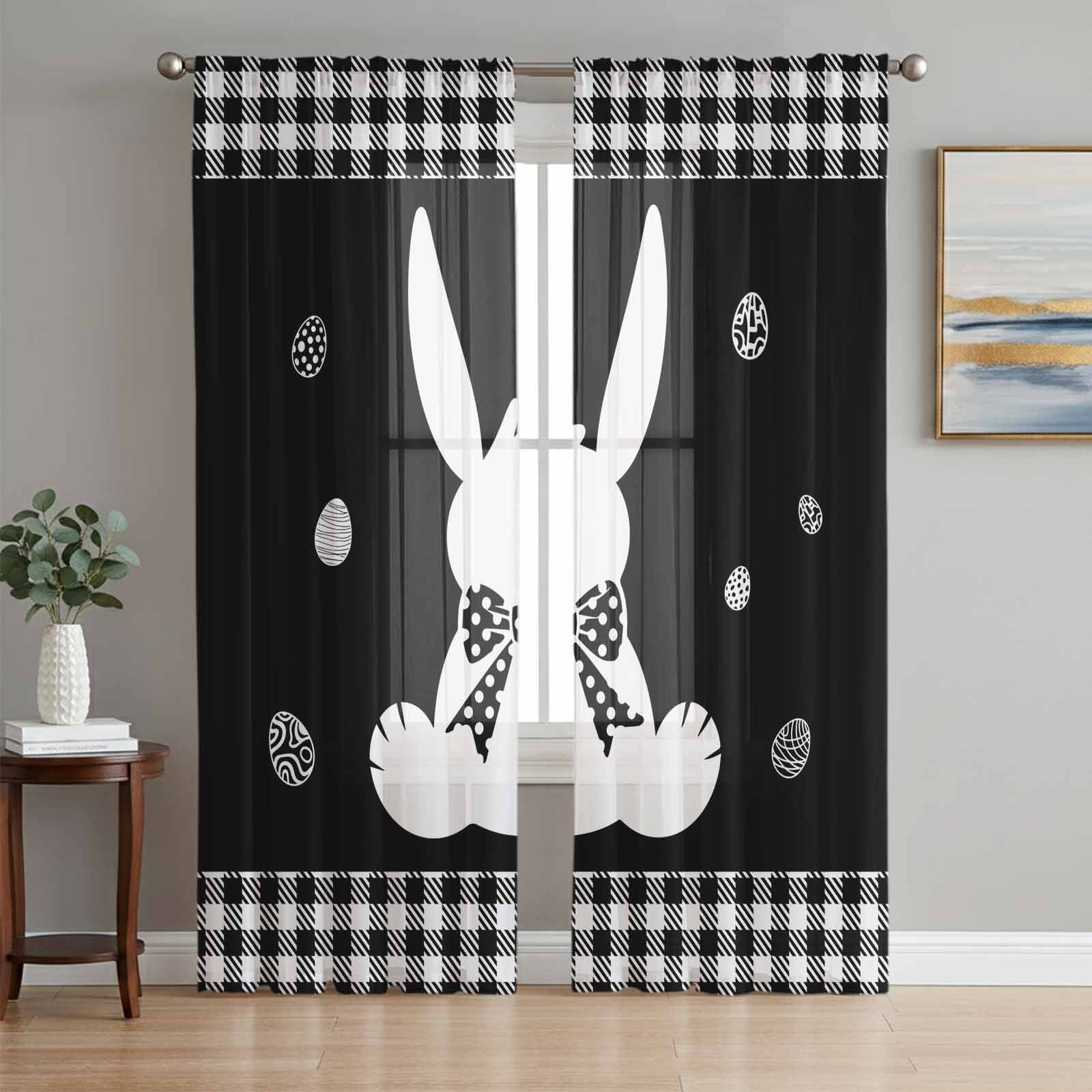 Black Easter Sheer Curtains 84 Inch Length 2 Panels Set, Simple Cute ...