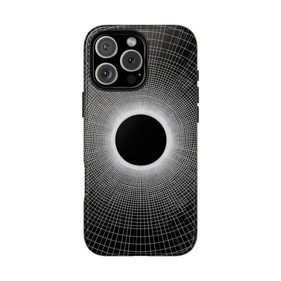 Black Eclipse White Grid Distorted Force Abstract Art for iPhone 17 16 15 14 13 12 11 Pro Max ...