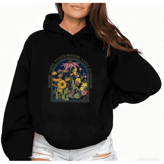 Black Eco Friendly Native Plants Unisex Graphic Sweatshirt Print Hoodie ...