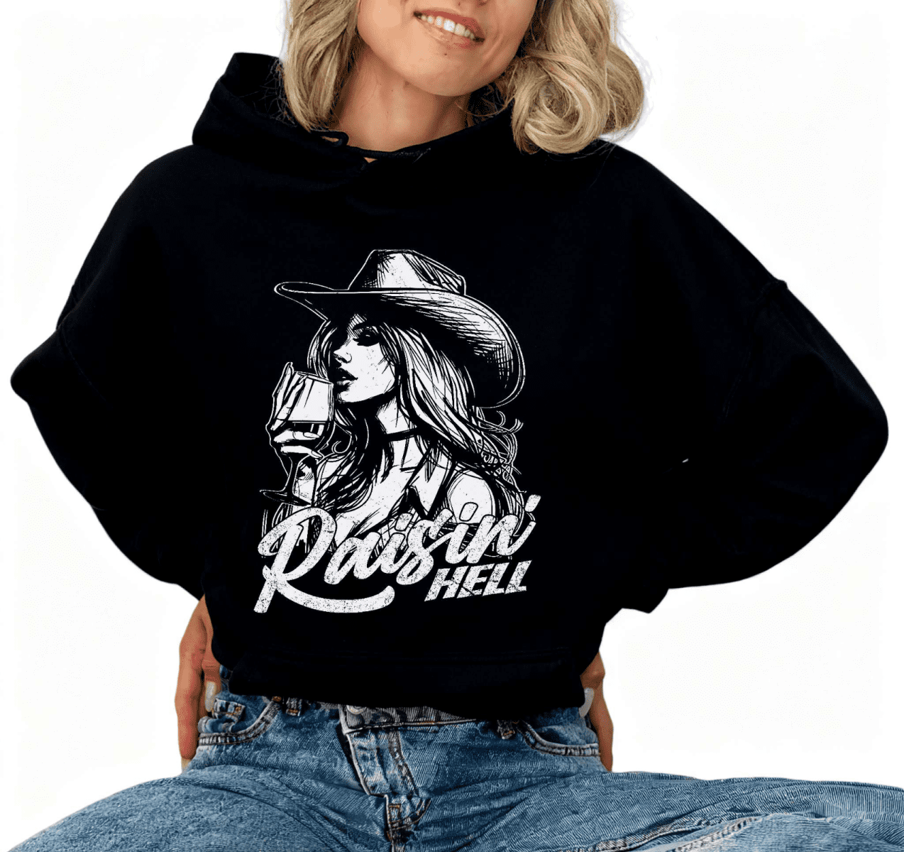 Black Edgy Western Rebel Graphic Sweatshirt Raisin Hell Print Hoodie S ...