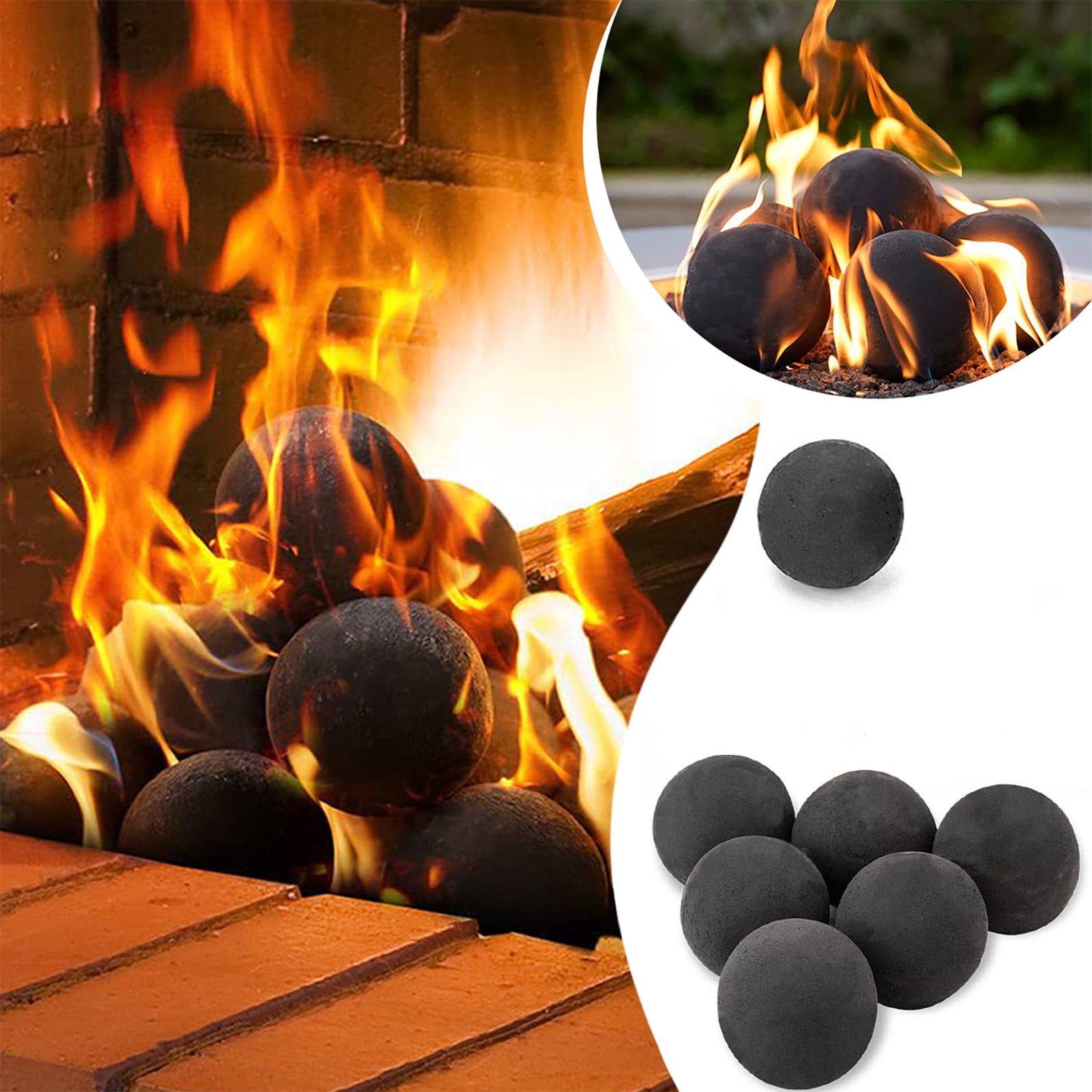 Black Eight Black Round Ceramic Fire Balls for Fire Pit,Tempered Fire ...