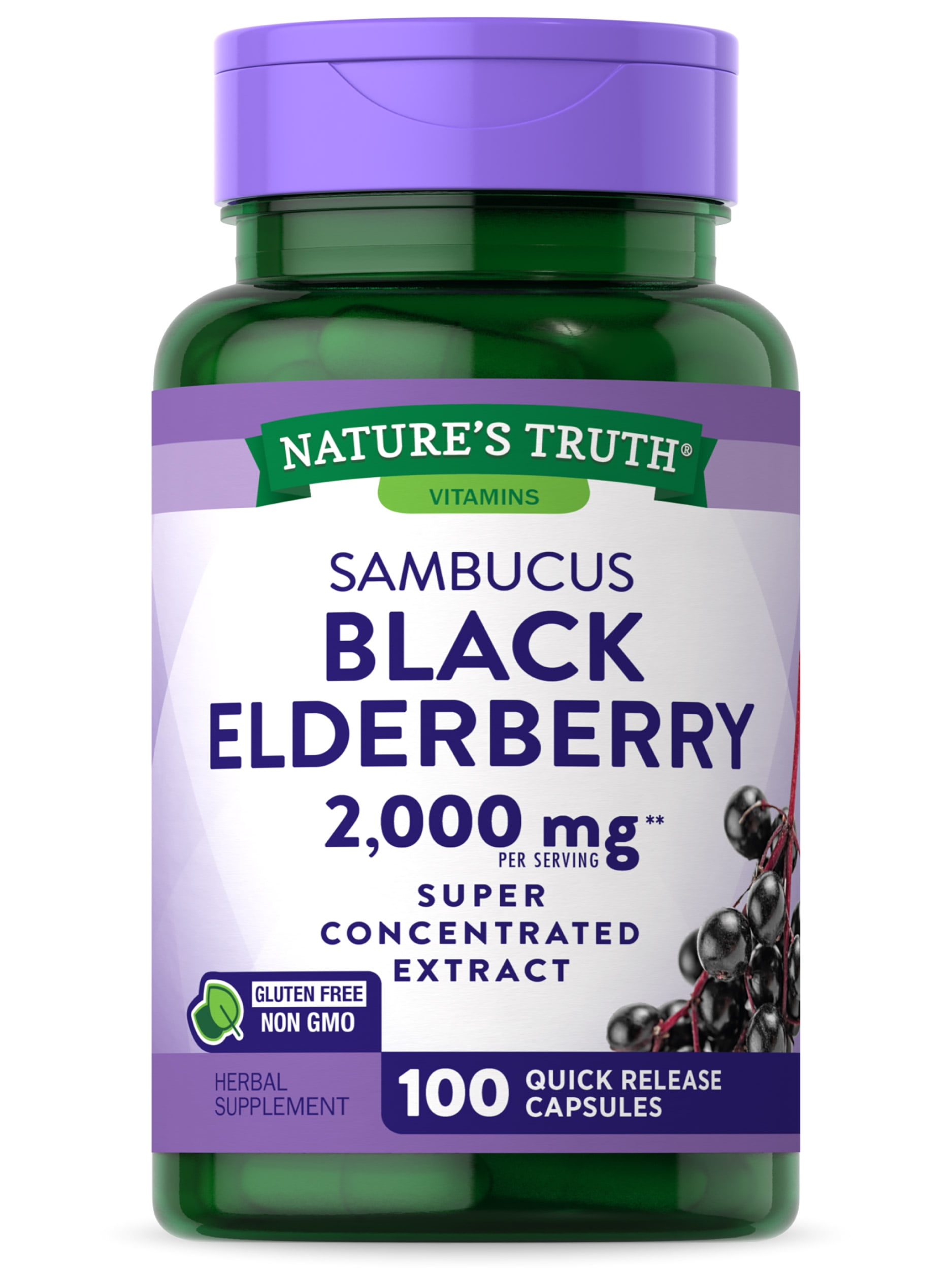 Nature's Truth Vitamins Sambucus Black Elderberry Capsules Non-GMO ...
