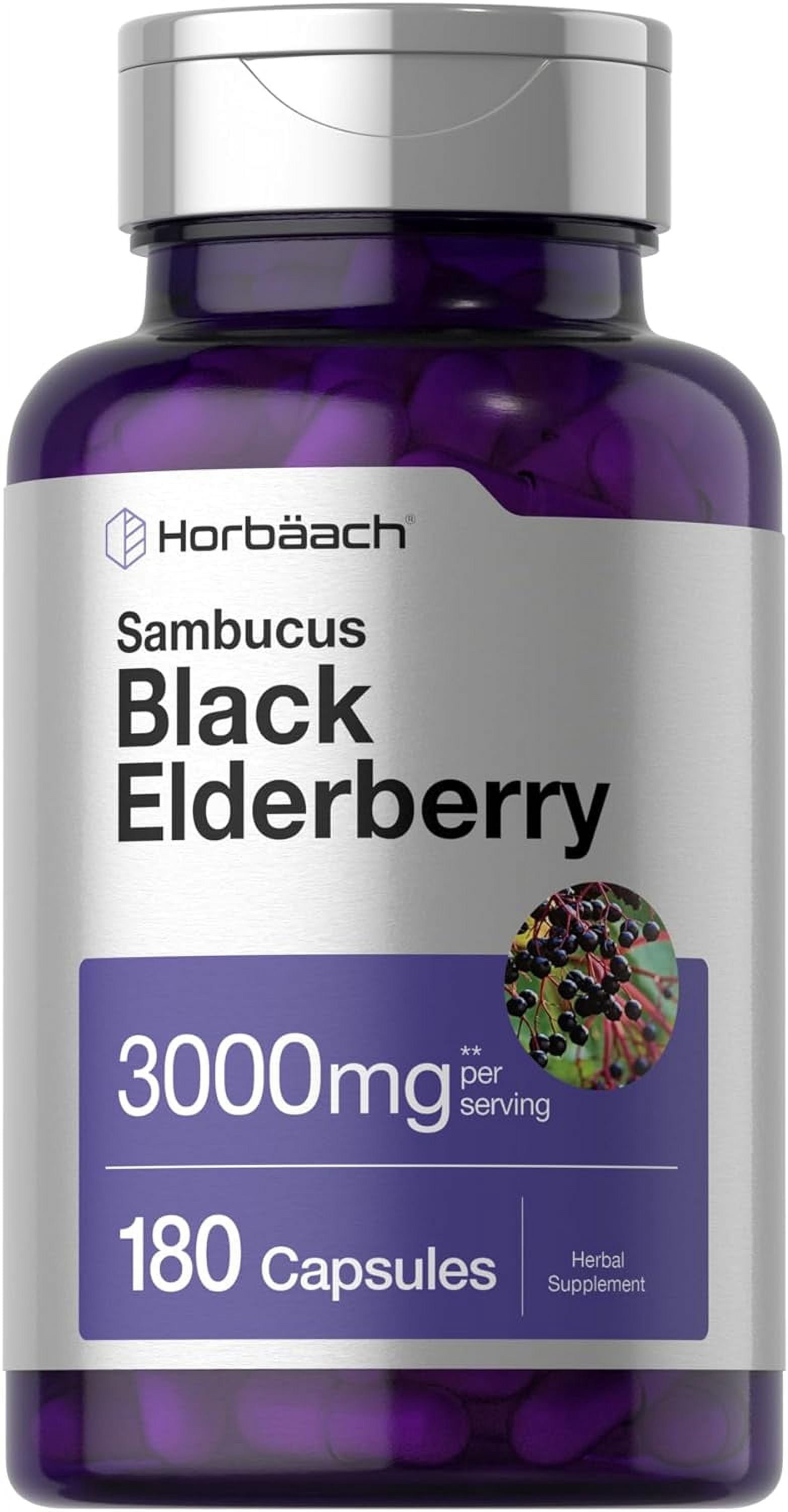 Horbaach Black Elderberry Capsules, 3000mg per Serving, 180 Pills ...