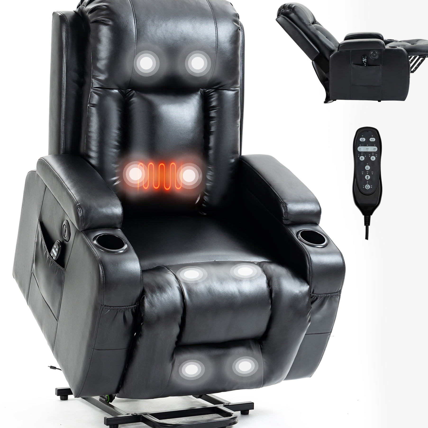 Black Elderly Recliner With Power Lift Function, 8 Massager Lumbar Heat ...