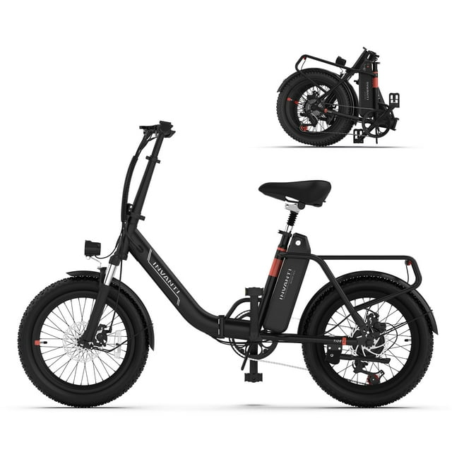 "Black E-Bike, 20"" Fat Tire, 900W, 45Miles 20MPH, Dual Suspension, 7 ...