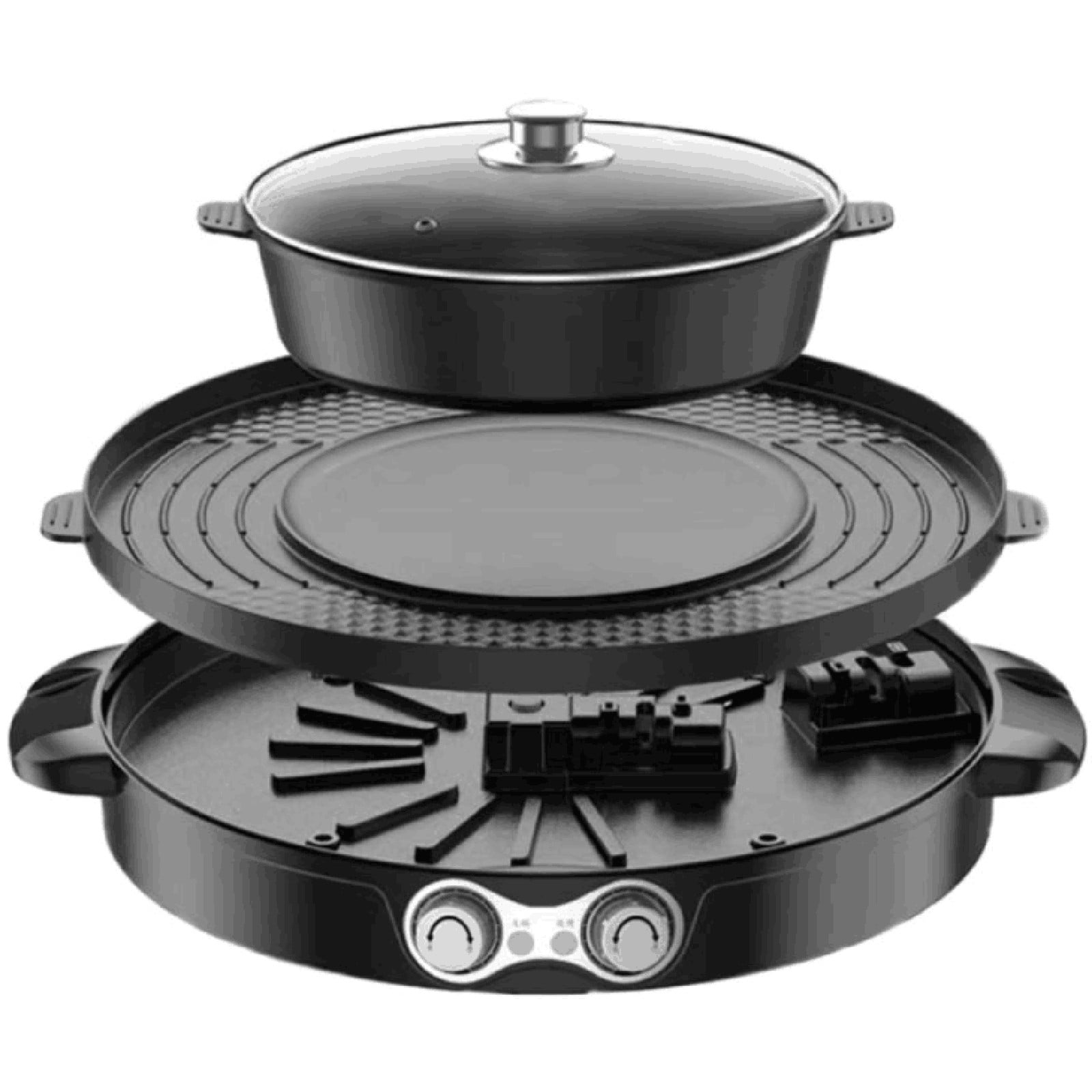 Black Electric Skillet, Separated Hot Pot Design, Non-Stick Surface ...