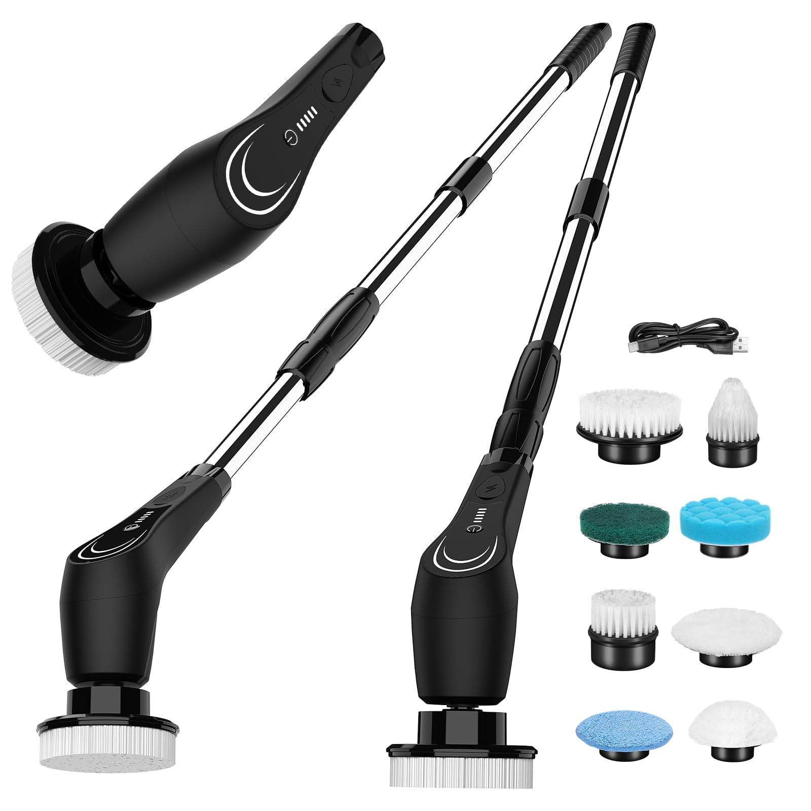 Black Electric Spin Scrubber, Cordless Spin Scrubber with 8 Replaceable ...