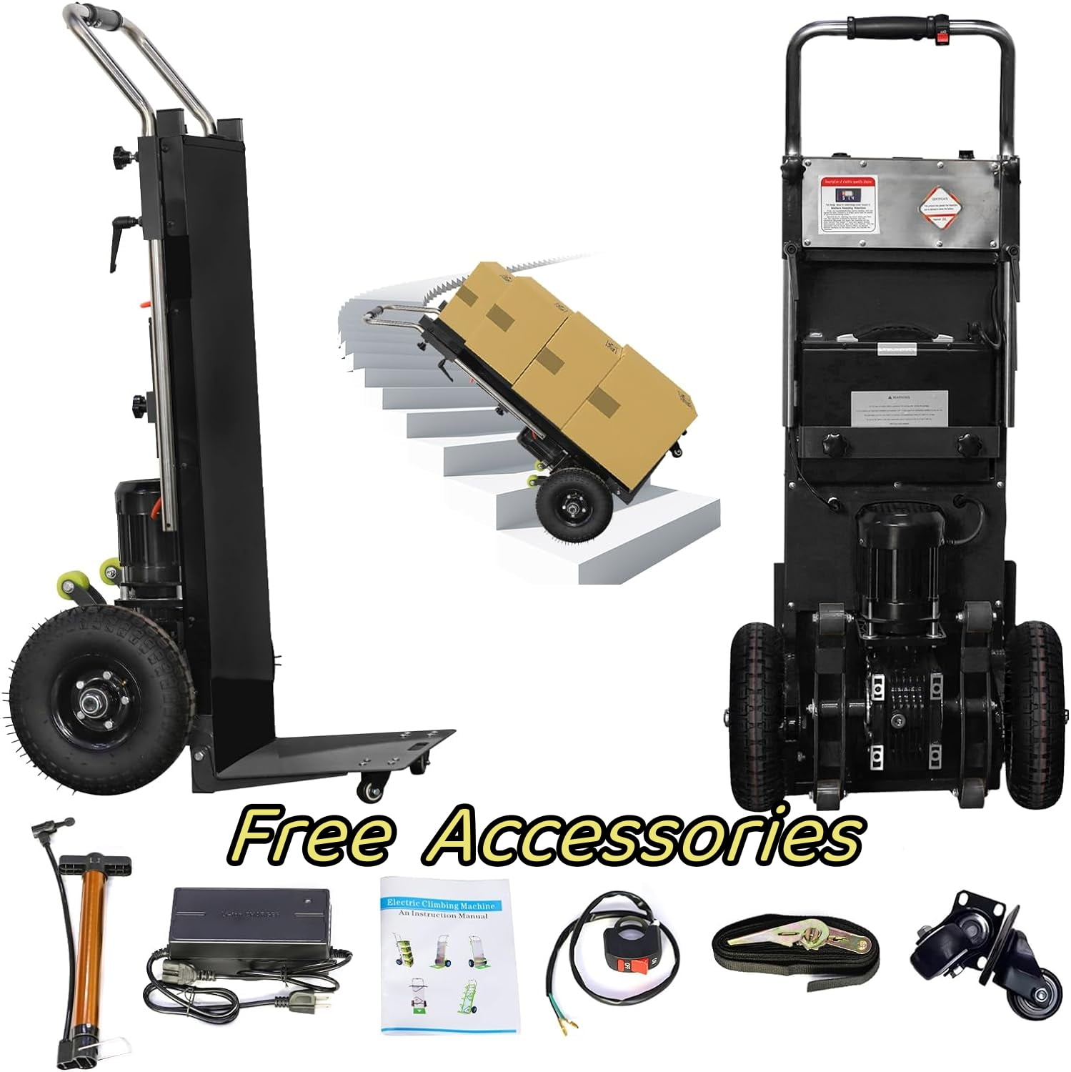 Black Electric Hand Trucks, Stair Climbing Dolly, 880lb, 1200W ...