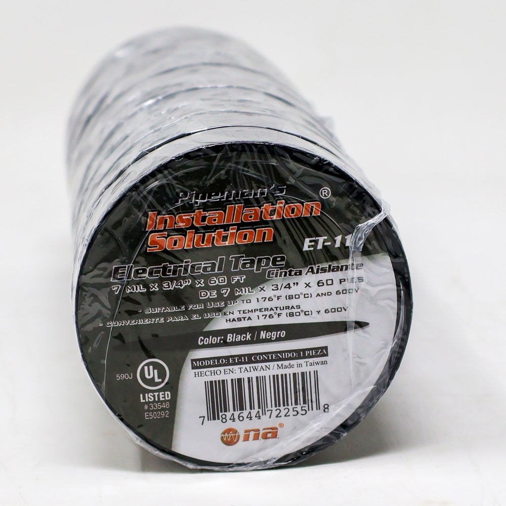 Black Electrical Tape 3/4" x 60' UL Listed ET-11 10 Rolls NA High ...